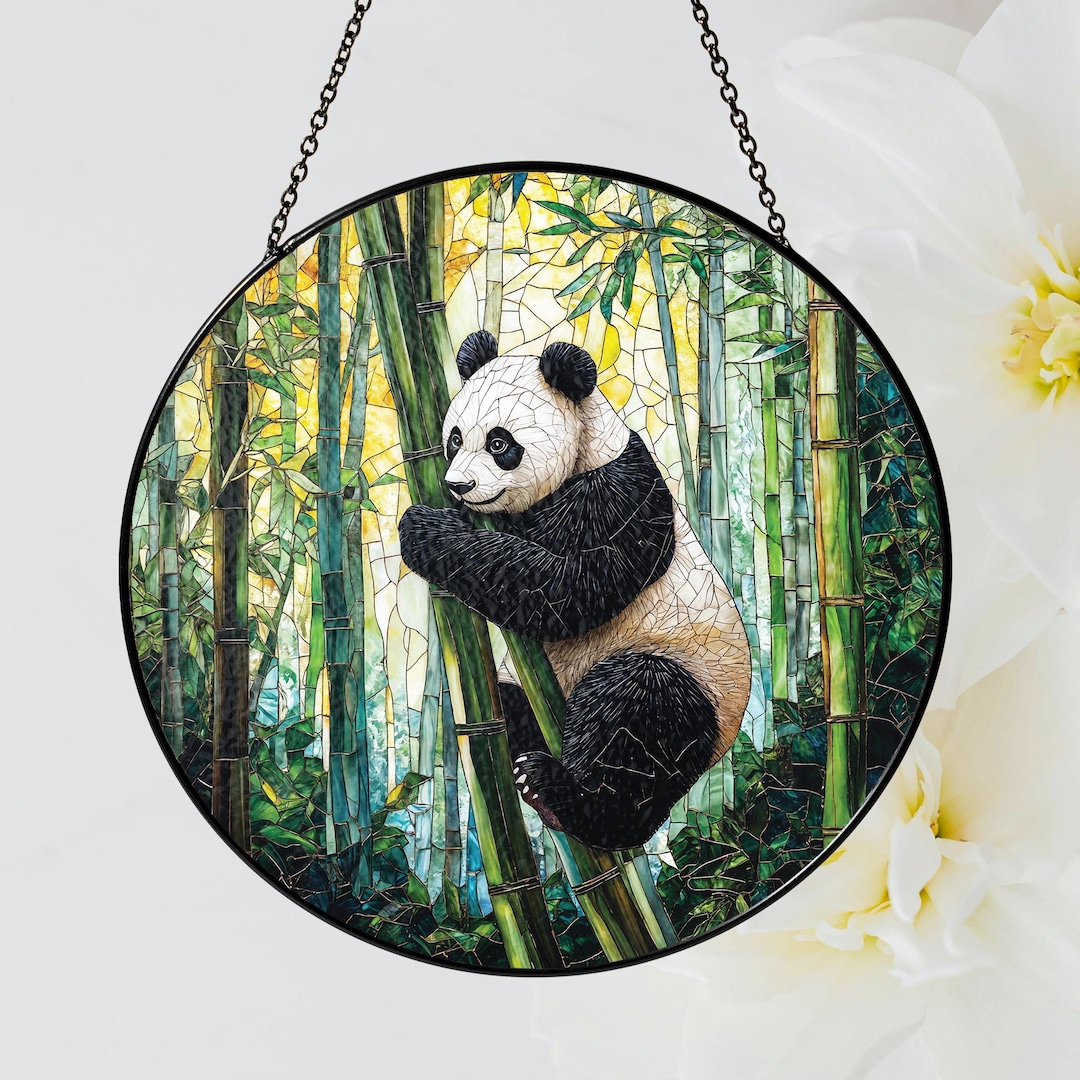 Panda Stained Glass Suncatcher, Elegant Panda Window Art, Zen-inspired ...