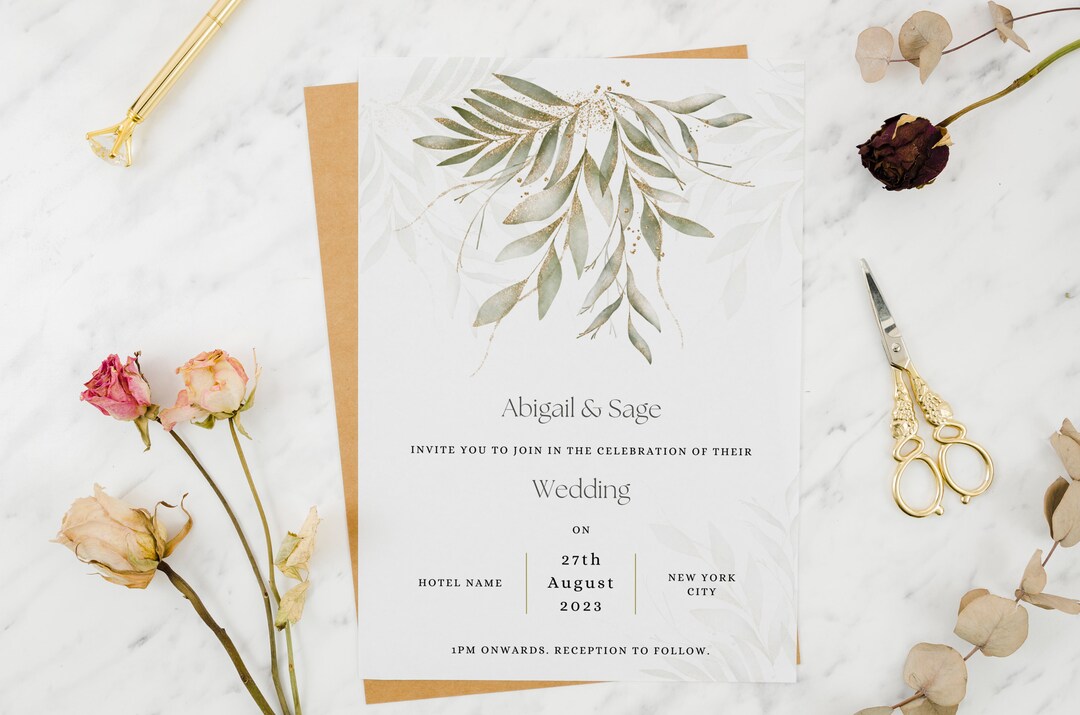 ABIGAIL Wedding Wedding Invite Template, Garden Floral Invite, Simple ...