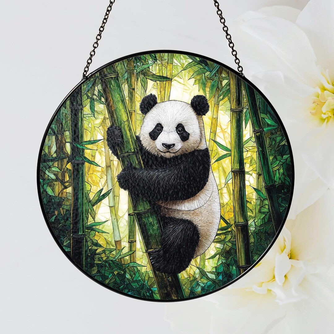 Panda Stained Glass Suncatcher, Modern Panda Window Decor, Zen Glass ...
