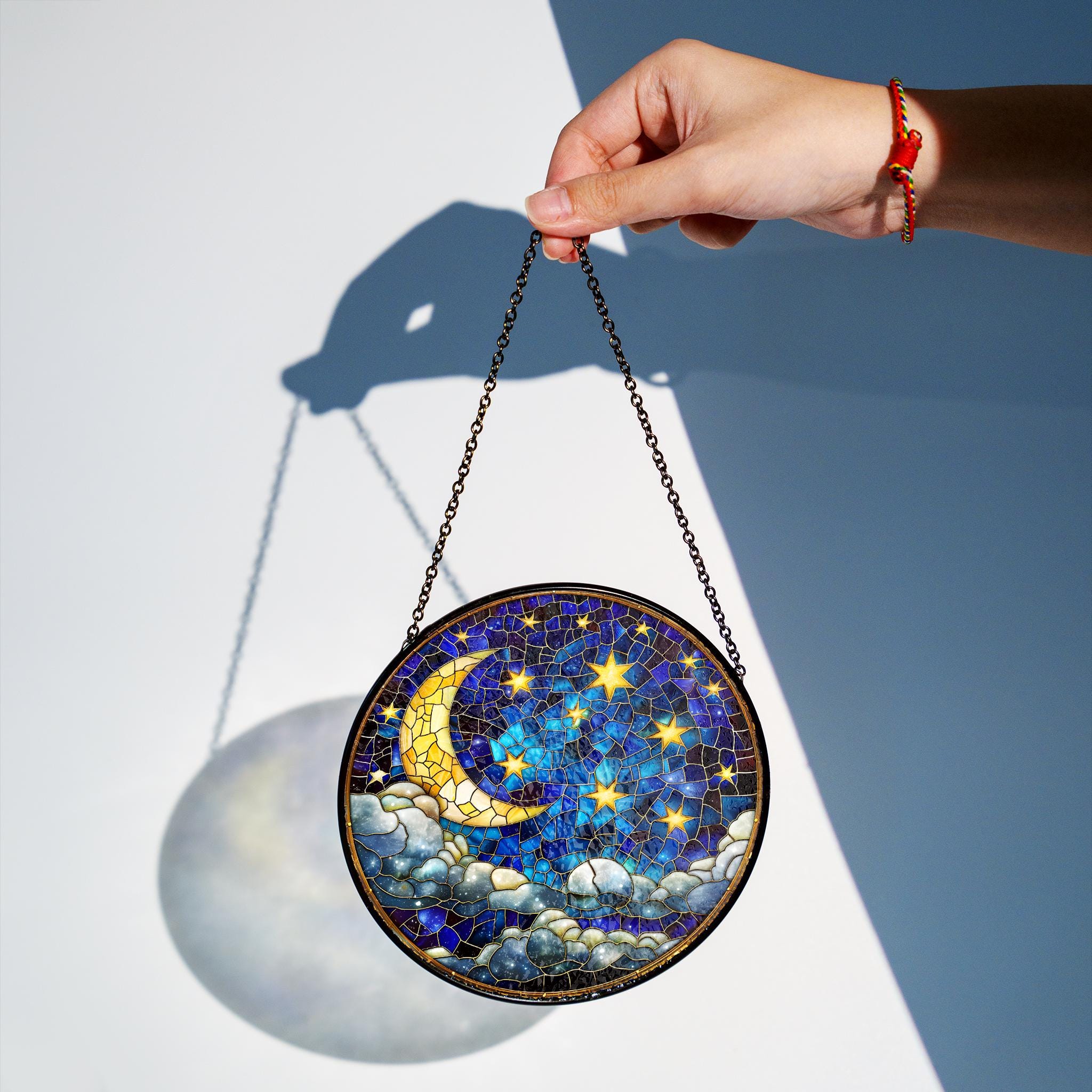 Celestial Moon and Star Stained Glass Suncatcher, Starry Night Window ...