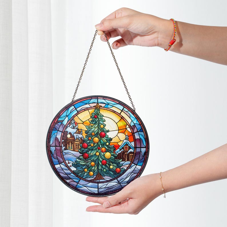 Christmas Tree Stained Glass Suncatcher, Holiday Tree Ornament ...
