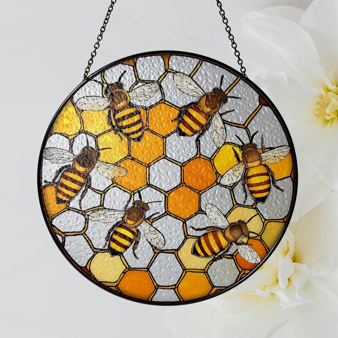 Stained Glass Bees Stained Glass Honeycomb, Suncatcher, Sun Catcher ...