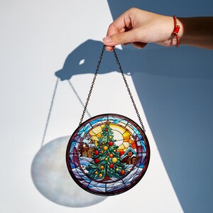 Christmas Tree Stained Glass Suncatcher, Holiday Tree Ornament ...