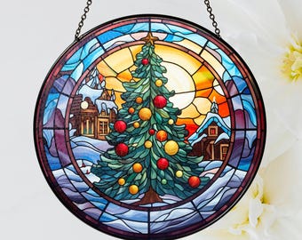 Christmas Tree Stained Glass Suncatcher, Christmas Tree Ornament ...