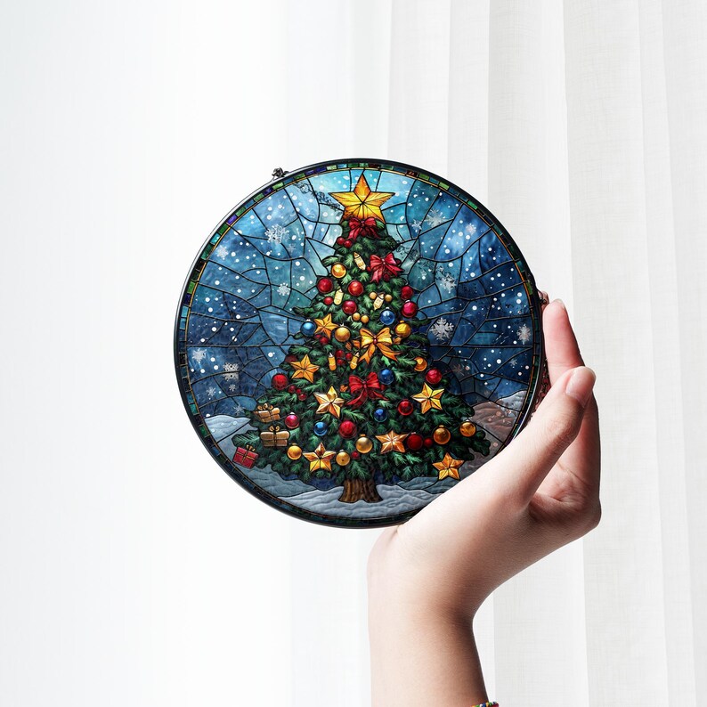 Christmas Tree Stained Glass Suncatcher, Holiday Tree Ornament ...