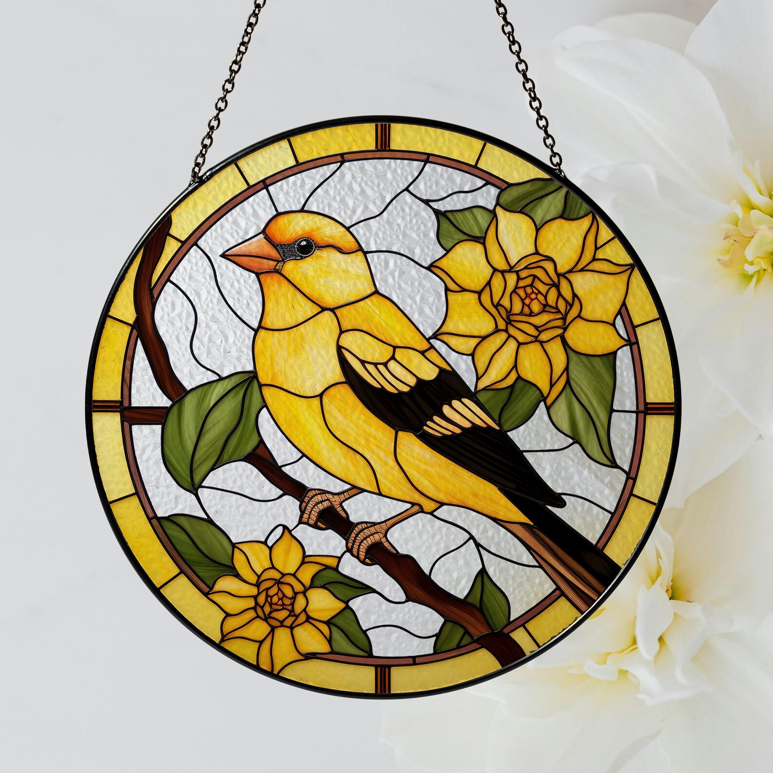 Yellow American Goldfinch Stained Glass Suncatcher, Stained Glass ...