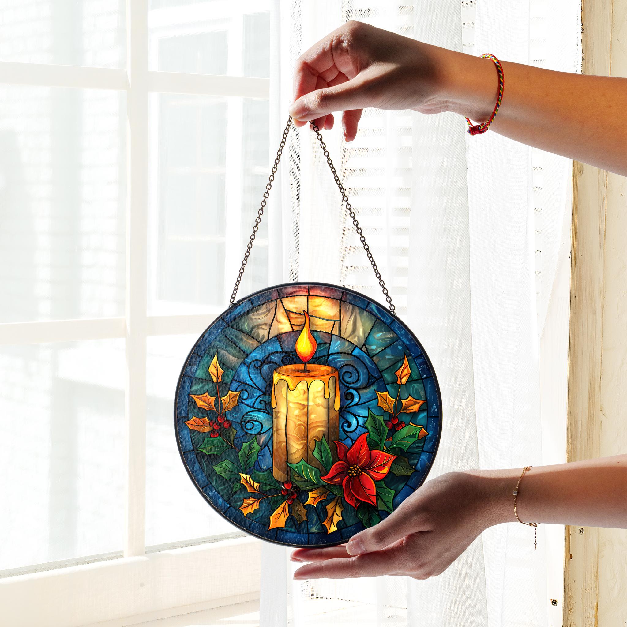 Handmade Christmas Candle Suncatcher, Festive Holiday Window Decor ...