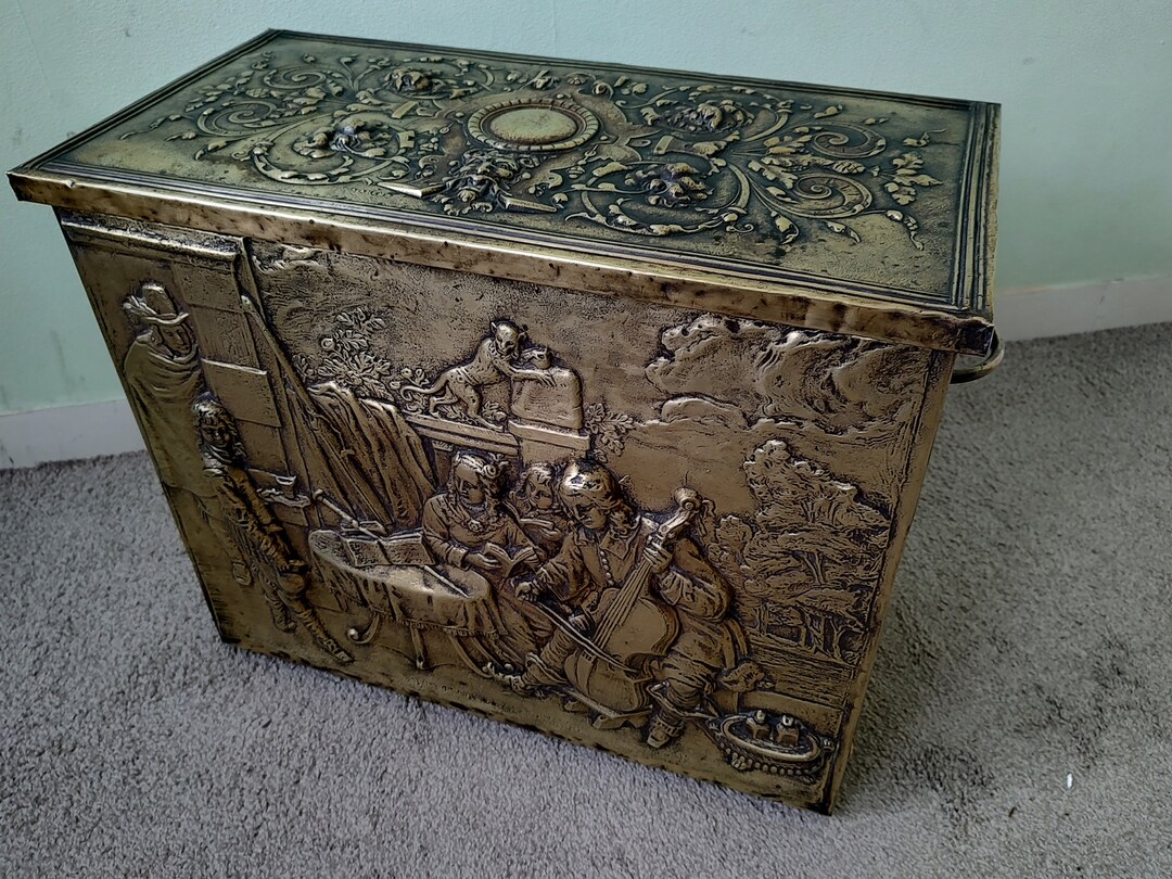 A Large Antique Brass Log Box by A ANVERS, BELGIUM - Etsy UK