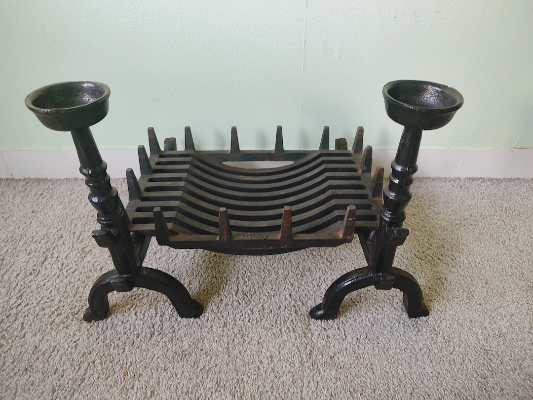Vintage Cast Iron Fire Grate on Fire Dogs - Etsy UK