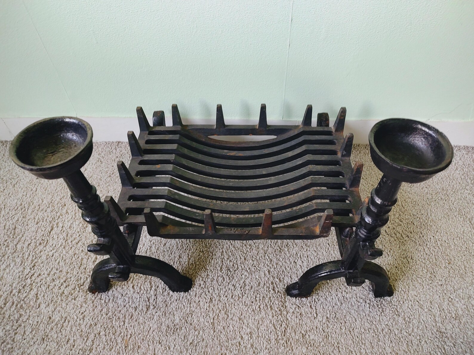 Vintage Cast Iron Fire Grate on Fire Dogs - Etsy UK