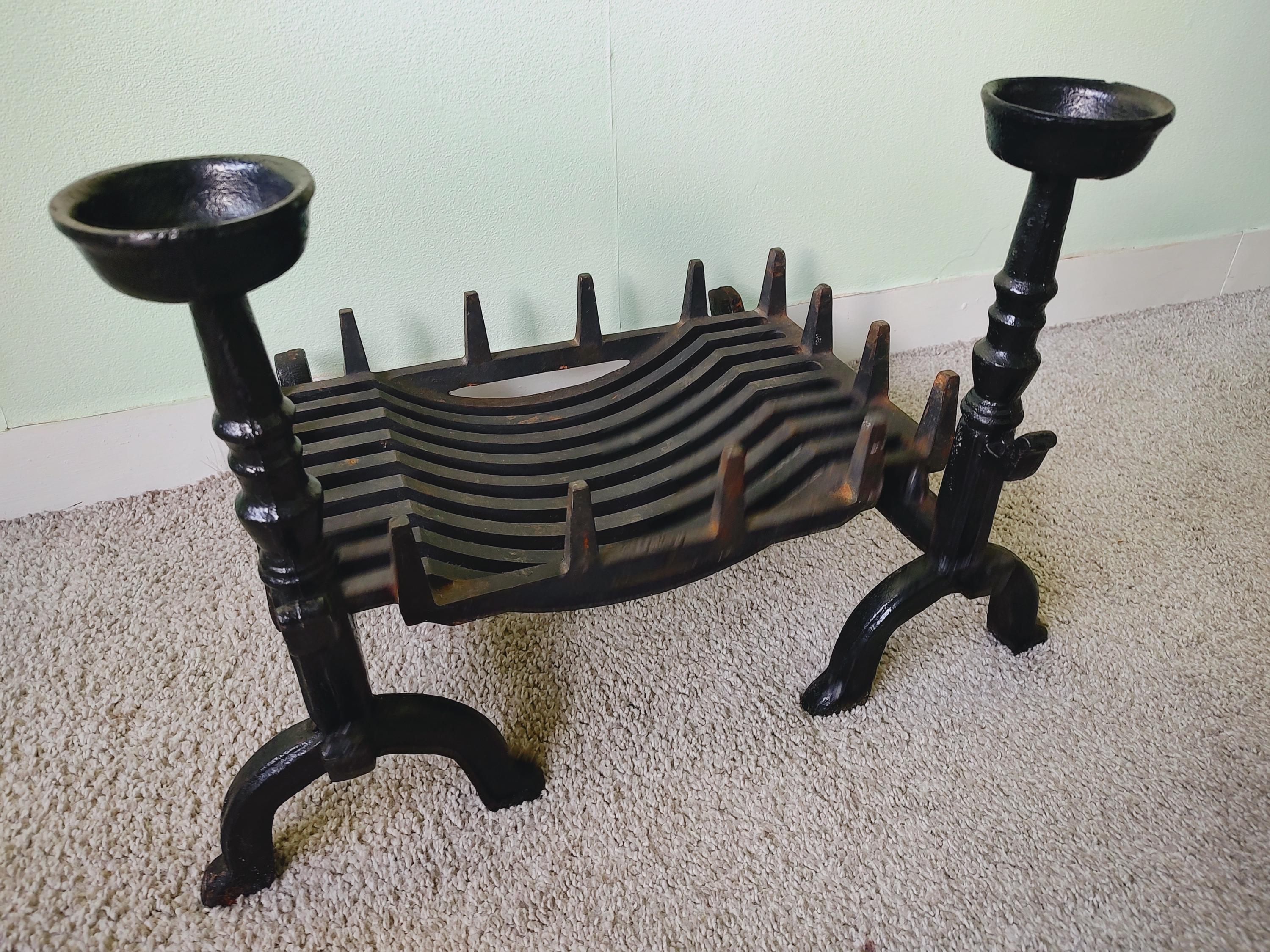 Vintage Cast Iron Fire Grate on Fire Dogs - Etsy UK