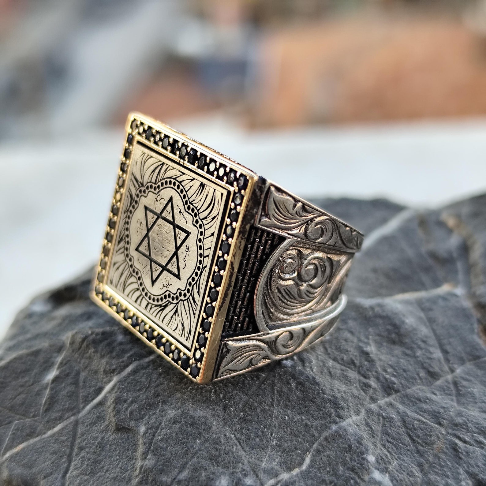 Engraved Seal of Solomon Silver Ring, Handmade Star of David Silver ...