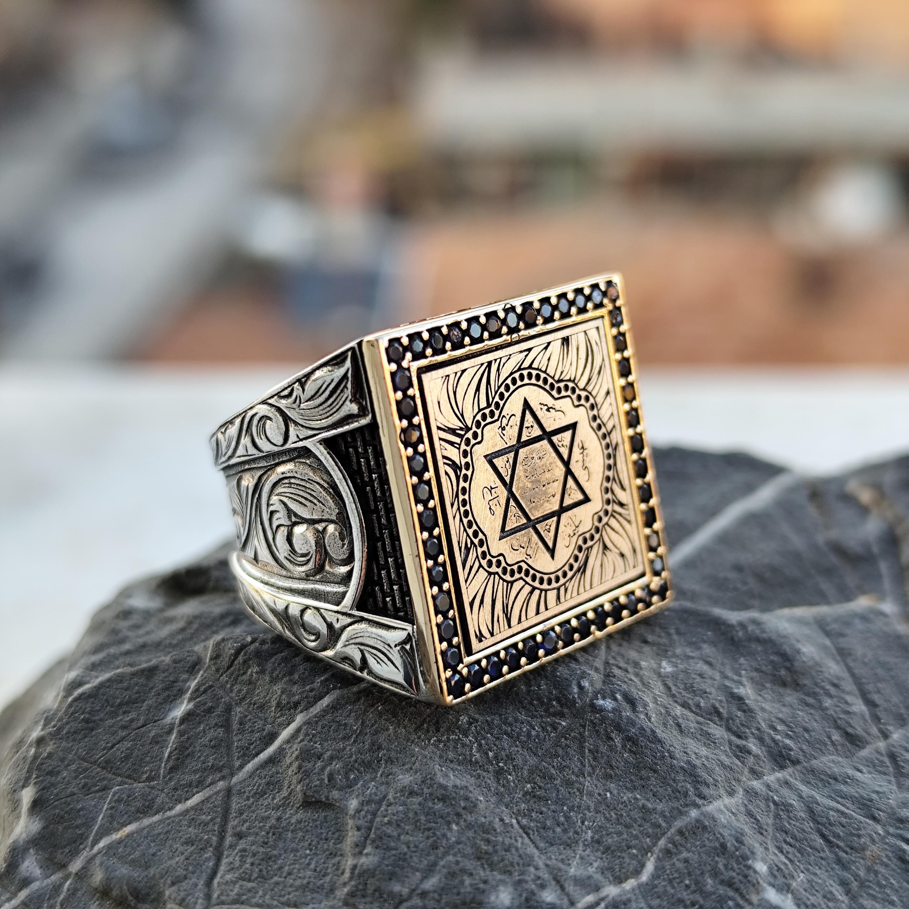 Engraved Seal of Solomon Silver Ring, Handmade Star of David Silver ...