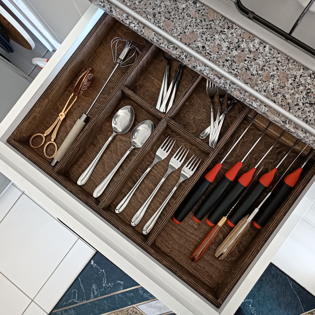 Custom Silverware Drawer Organizer, Wooden Drawer Organization, Knife ...