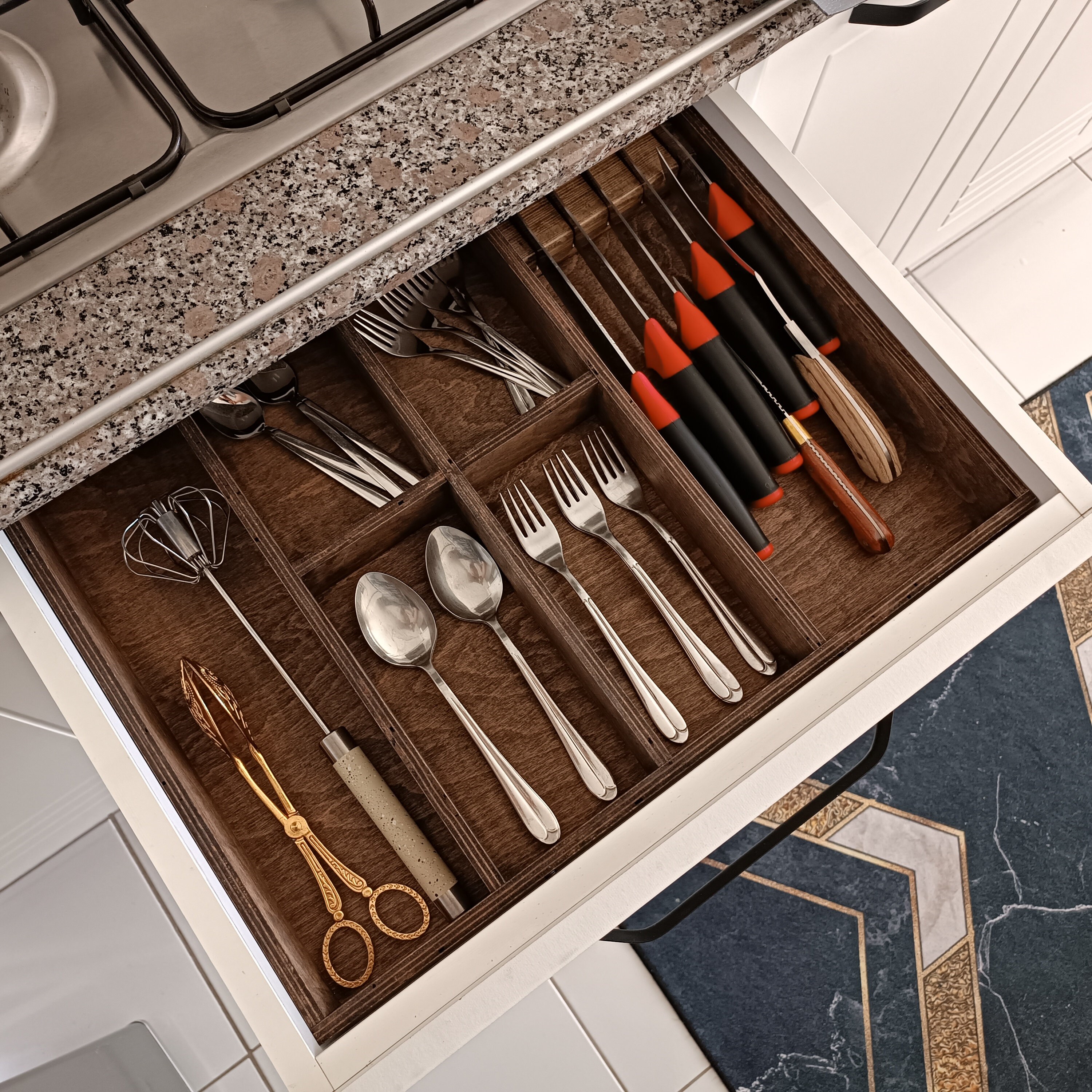 Custom Silverware Drawer Organizer, Wooden Drawer Organization, Knife ...