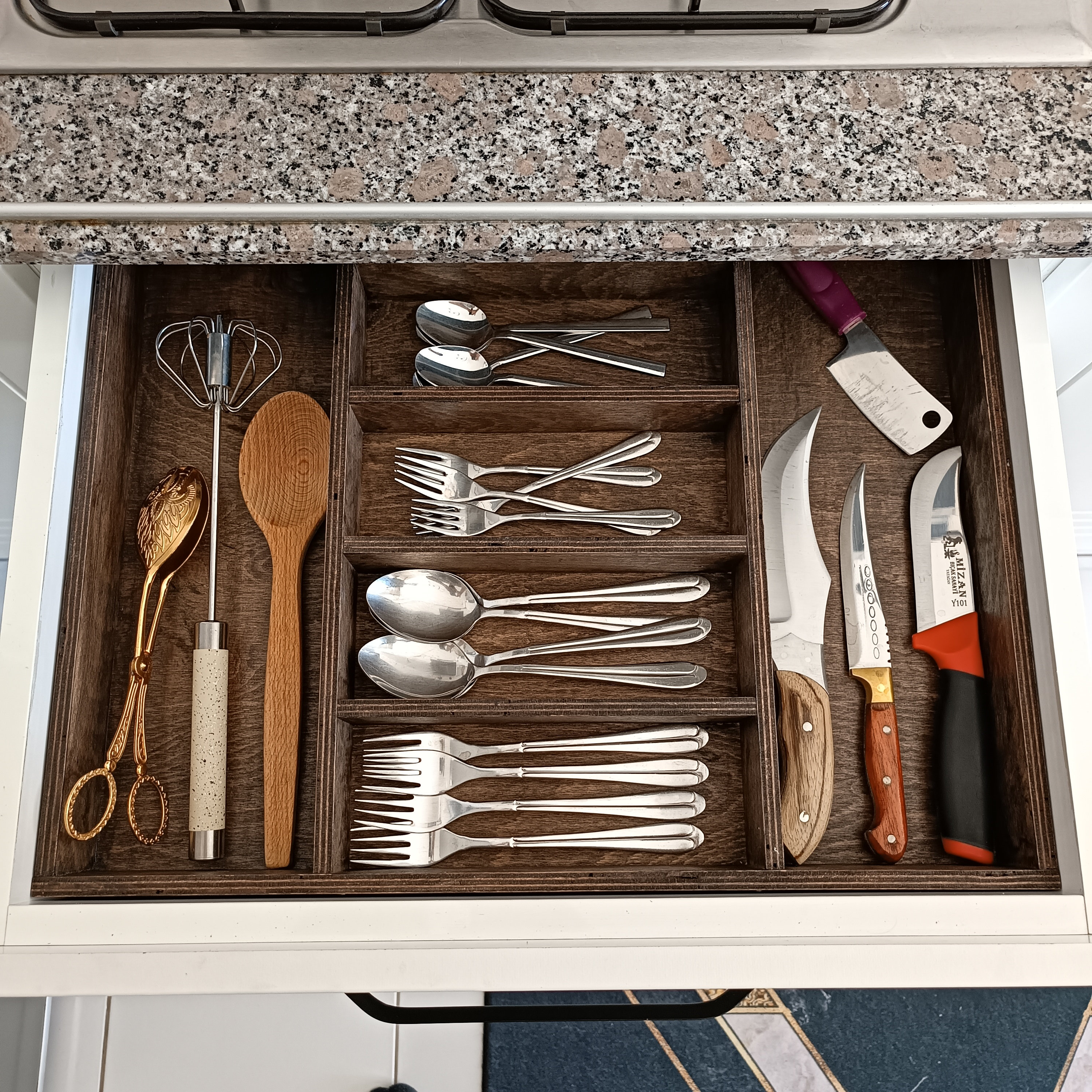 Wooden Walnut Colored Drawer Organizer for Kitchen, Housewarming Gift ...