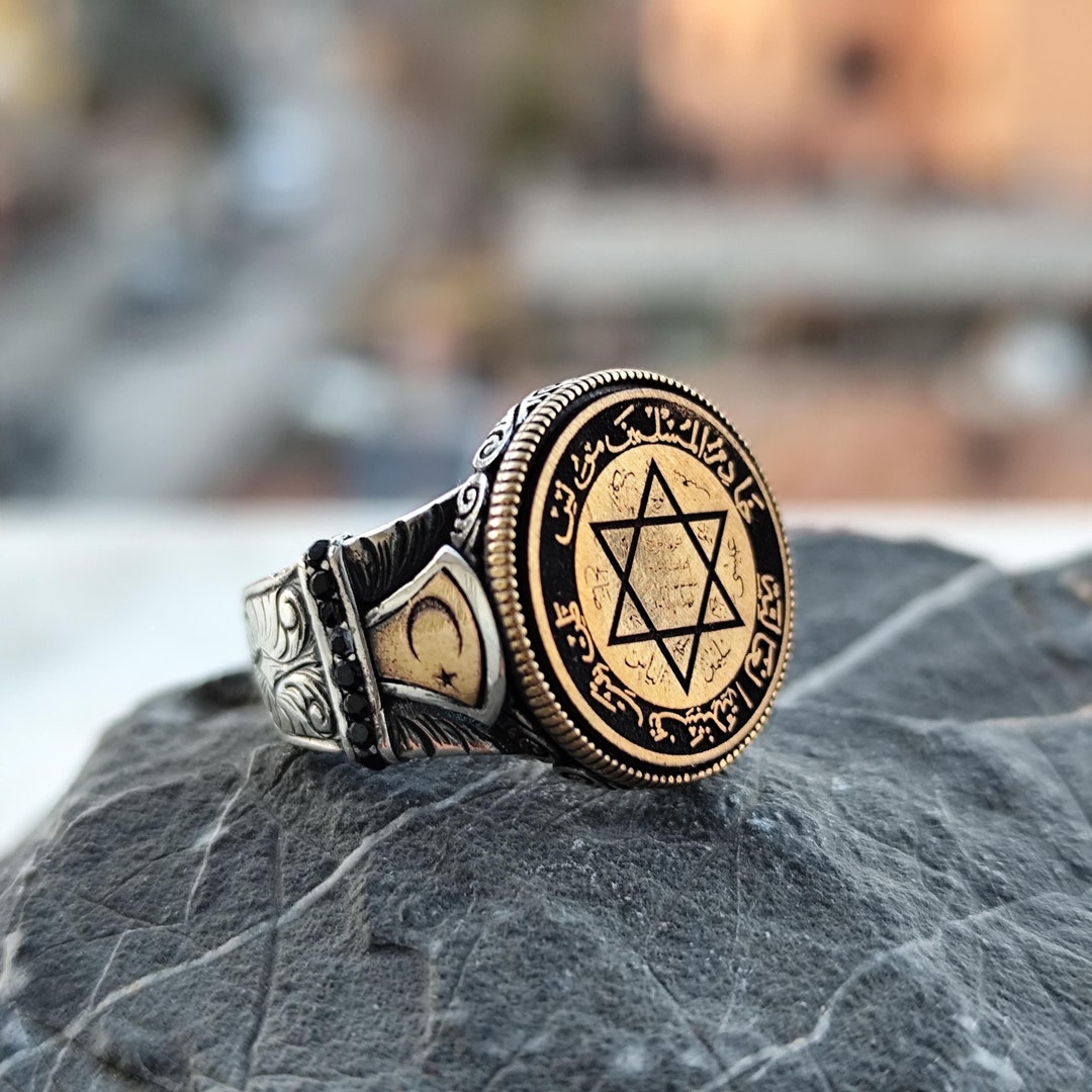 Round Seal of Solomon Silver Ring, Handcrafted Star of David Silver ...