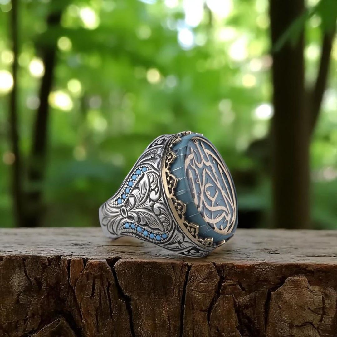 Elegant Turquoise Silver Ring, Firuze Men Ring, Authentic Arabic ...