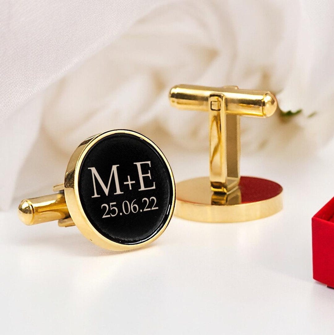 Personalized Gold Cufflinks: Initials and Date Engraved - Etsy