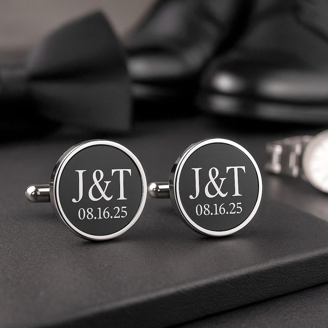 Engraved Wedding Date Cufflinks – Custom Metal Cufflinks for Groom ...