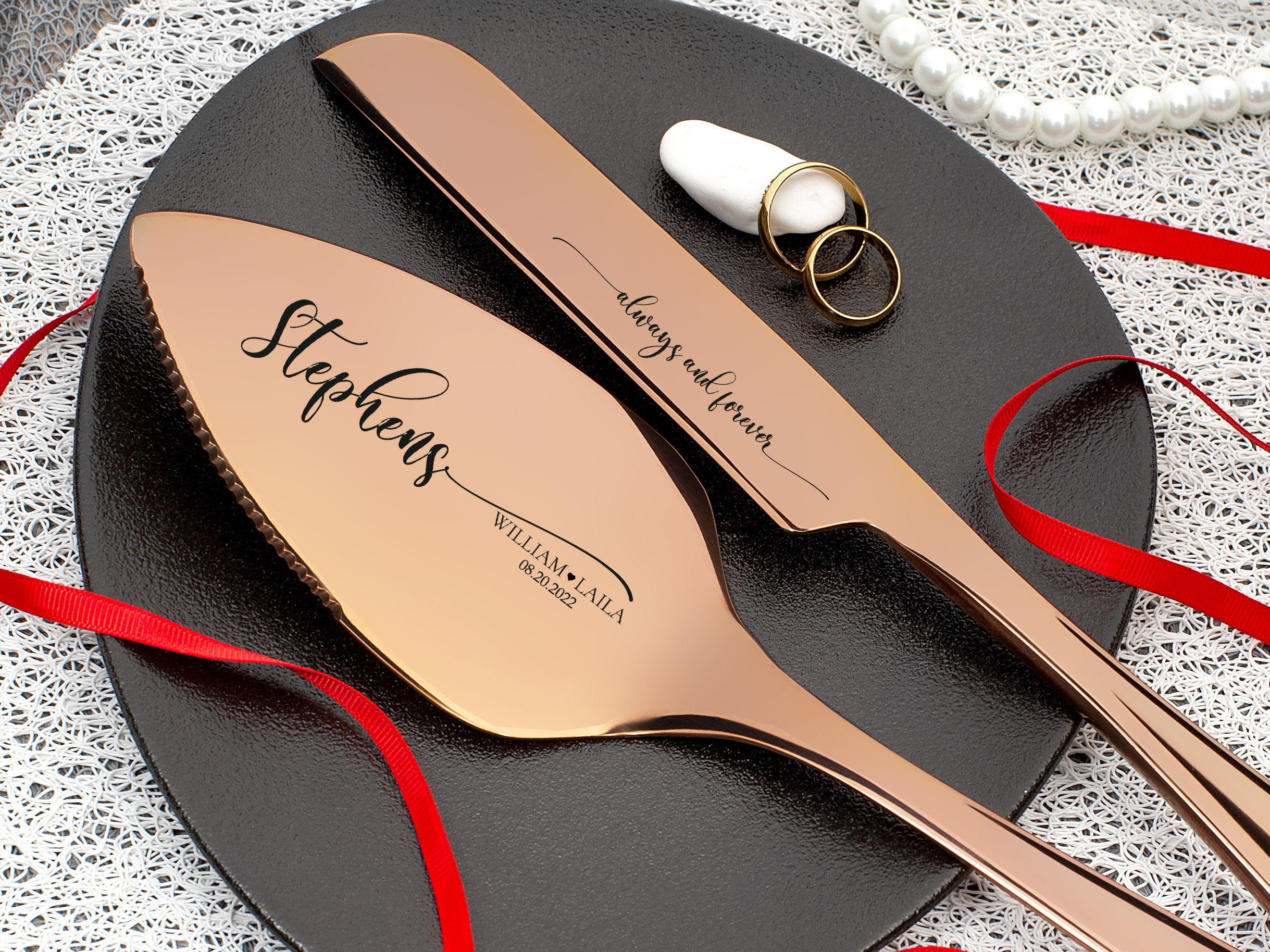 Cake Wedding Set Engraved Cake Knife and Server With Forks Keepsake ...