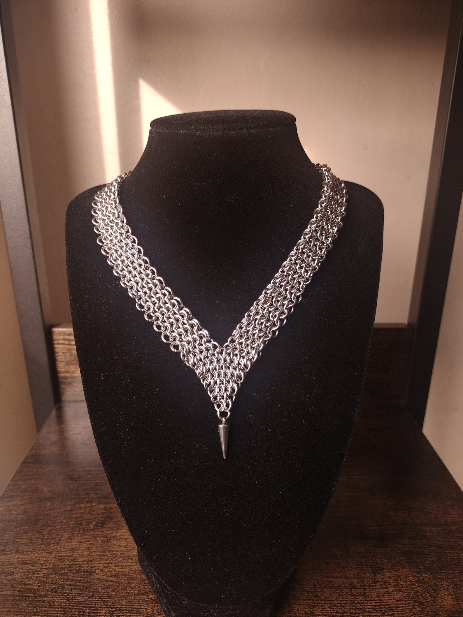 V Shape Armor Necklace With Spike Stainless Steel Chainmaille Necklace ...