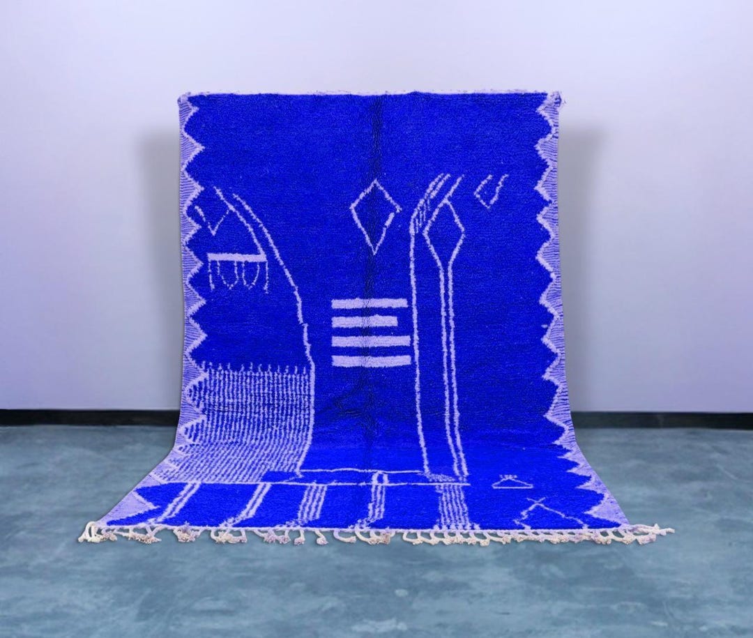 Royal Blue Moroccan Rug – Custom Abstract Azilal Wool Carpet – Handmade ...