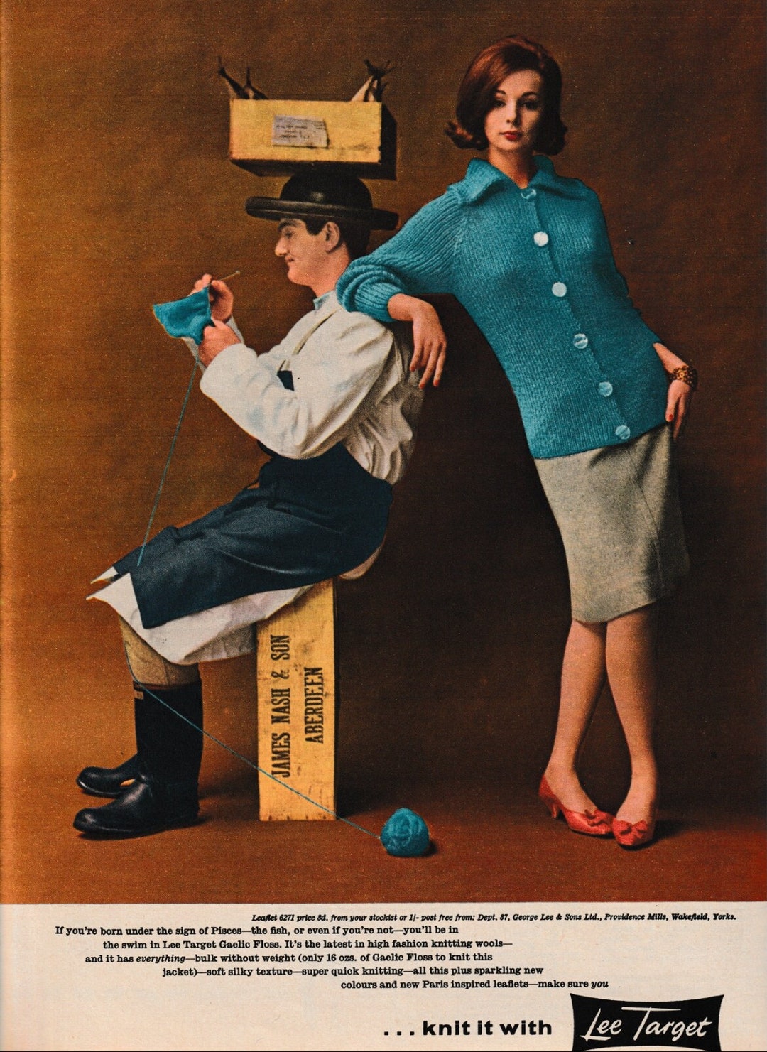 Original 1962 Knitting Print Ad Lee Target Gaelic Floss Vintage ...