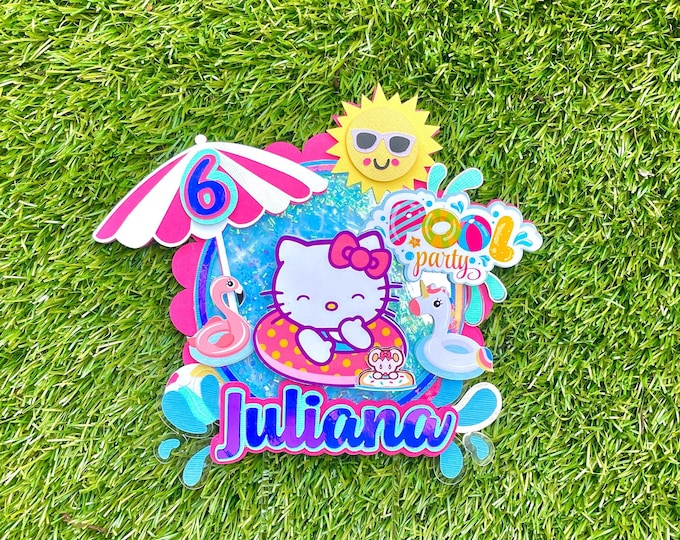Kitty Cake Topper, Hello Cake Topper, Kitty Pool Party Decor, Kitty ...