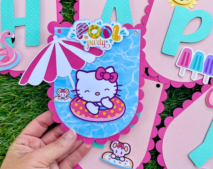 Kitty Banner, Hello Birthday Banner, Kitty Pool Party Decor, Kitty ...