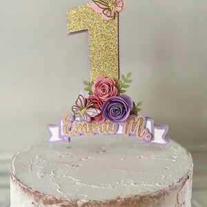 One Year Old Cake Topper, Floral Cake Topper, Number 1 Cake Topper, One ...