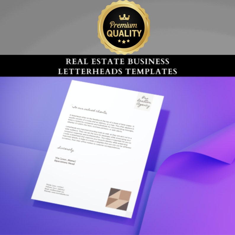 Realtor Business Letterhead Template Letterhead Template - Etsy