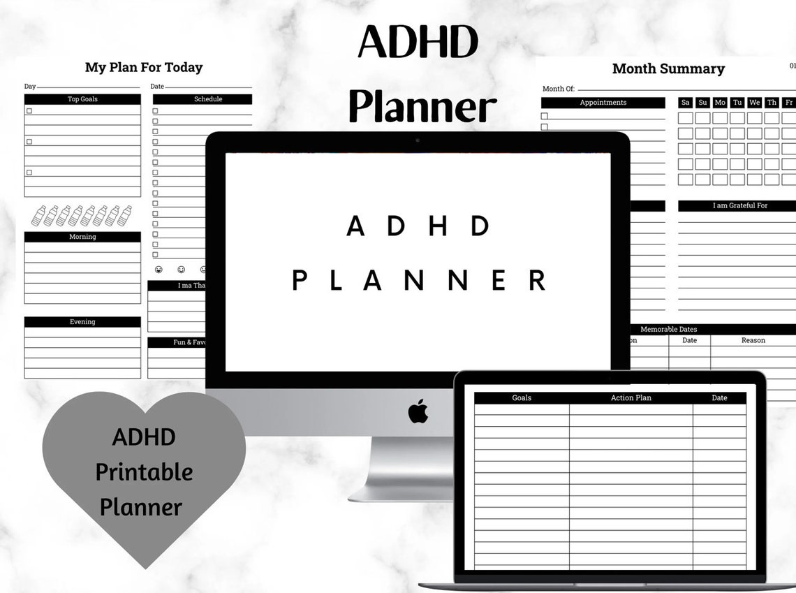 ADHD Printable Planner for Organisation and Productivity. Minimalist ...
