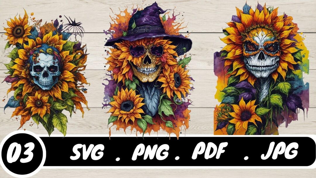 Scary Halloween, Rainbow Watercolor Sunflowers Scary Halloween Design ...