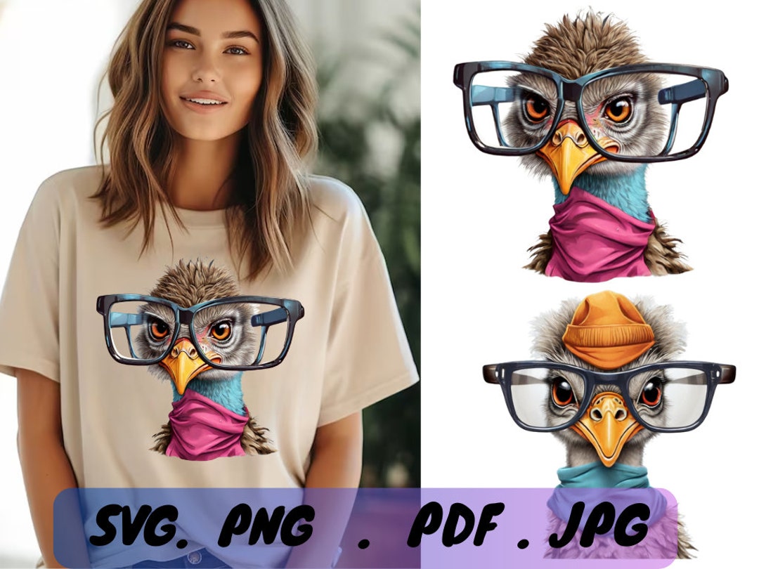 Geek Nerd Ostrich PNG Sublimation Design Funny Ostrich Wearing Eyeglass Shirt, Mugs Sublimation ...