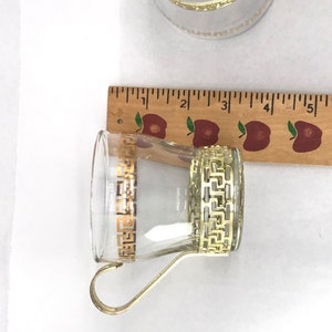 2 Vintage Libbey Gold Greek Key Glass Continental Coffee Tea Cups Brass ...