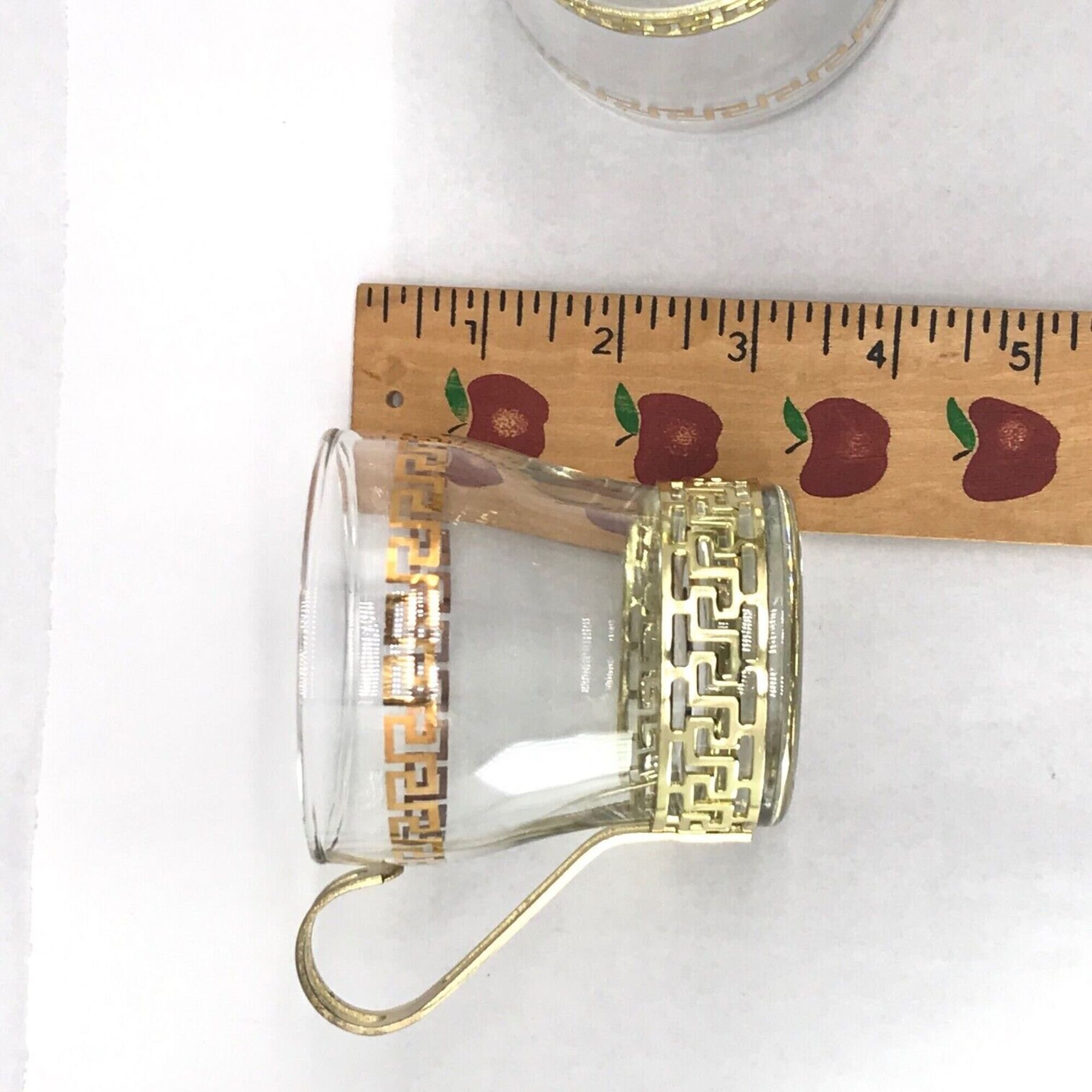 2 Vintage Libbey Gold Greek Key Glass Continental Coffee Tea Cups Brass ...