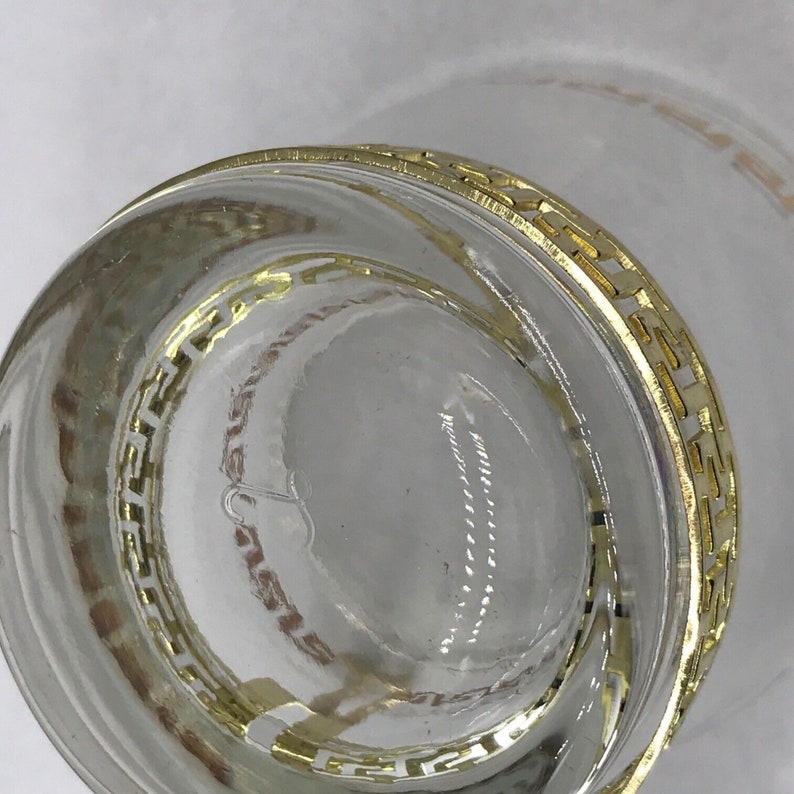 2 Vintage Libbey Gold Greek Key Glass Continental Coffee Tea Cups Brass ...