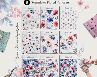 Watercolor Flowers Seamless Pattern Set Digital Paper Bundle Dainty ...
