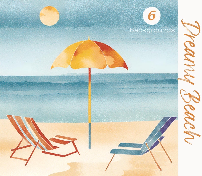 6 Summer Beach Backgrounds | Beach Landscapes Watercolor Clipart | Sea ...