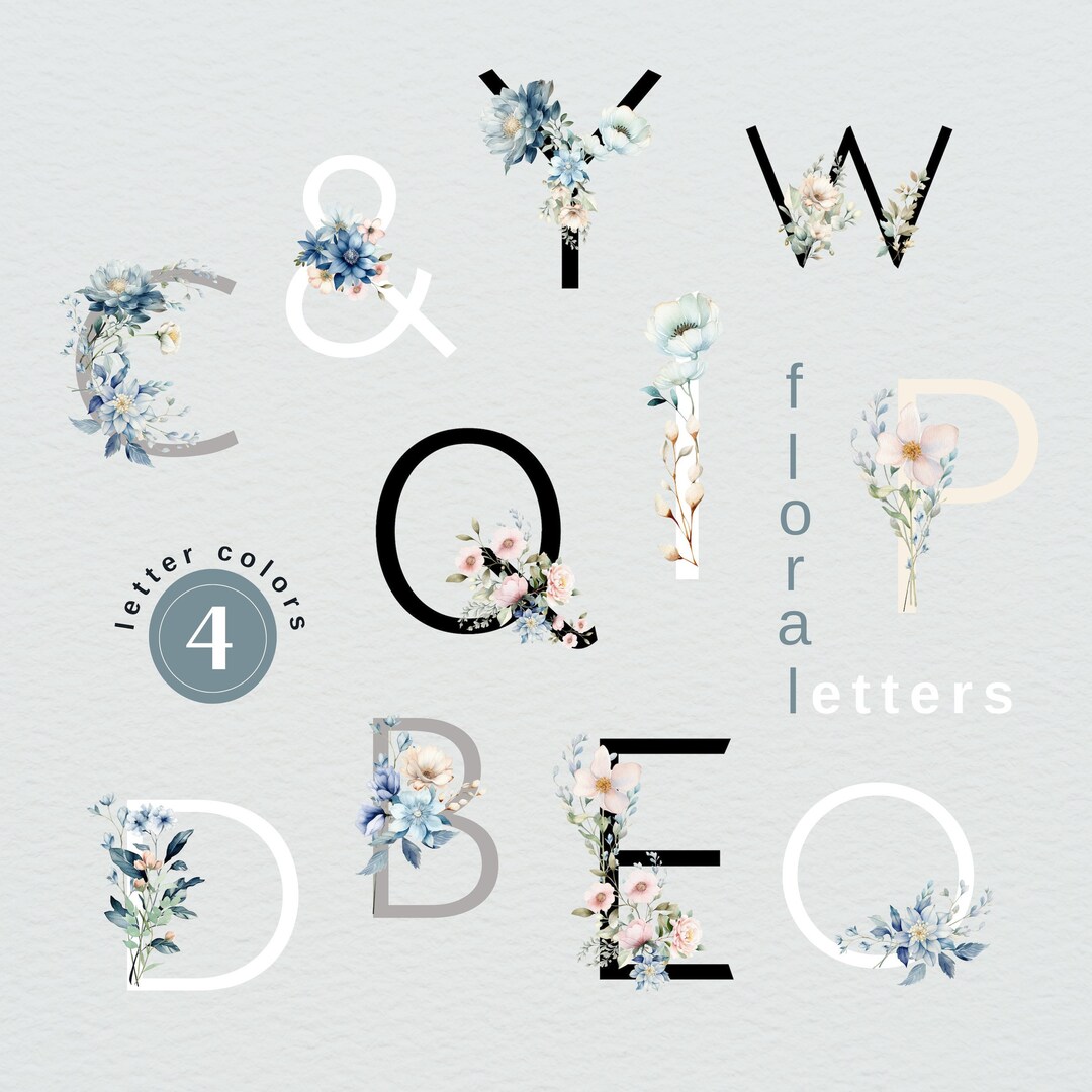 Floral Alphabet | Watercolor Floral Alphabet | 4 Colors | Floral ...