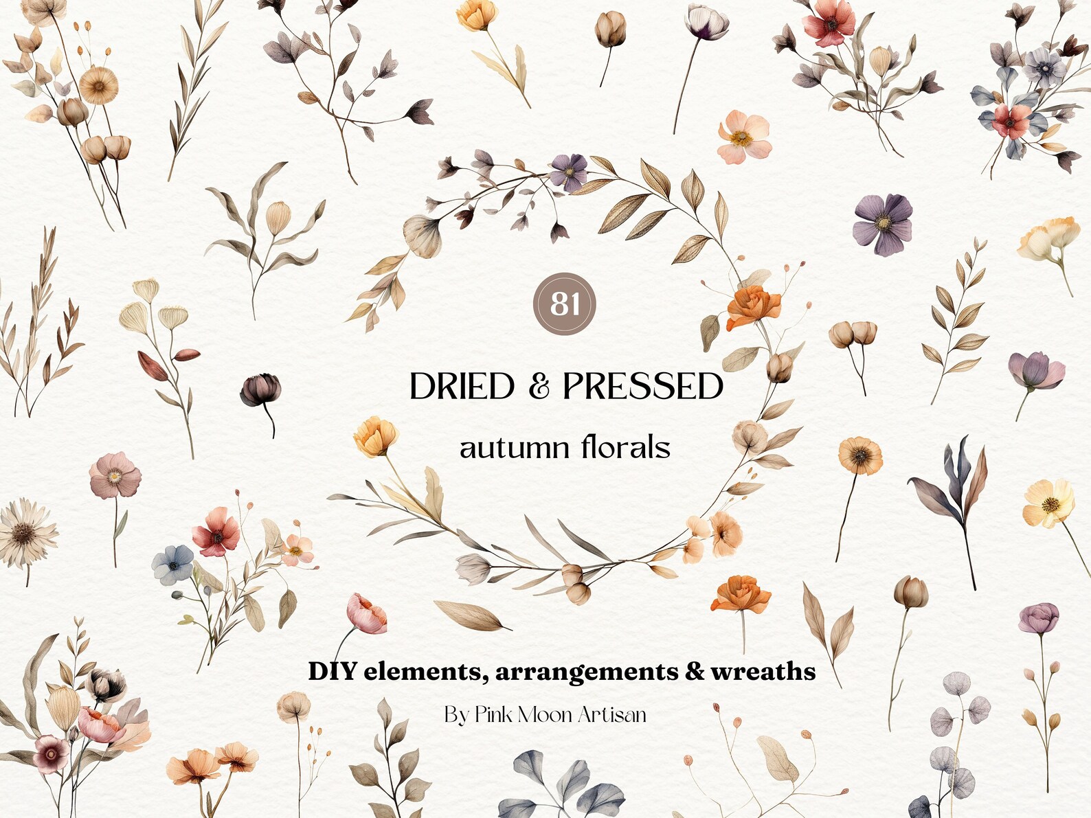 Boho Dried Flowers Watercolor Clipart | Fall Bohemian Clipart ...