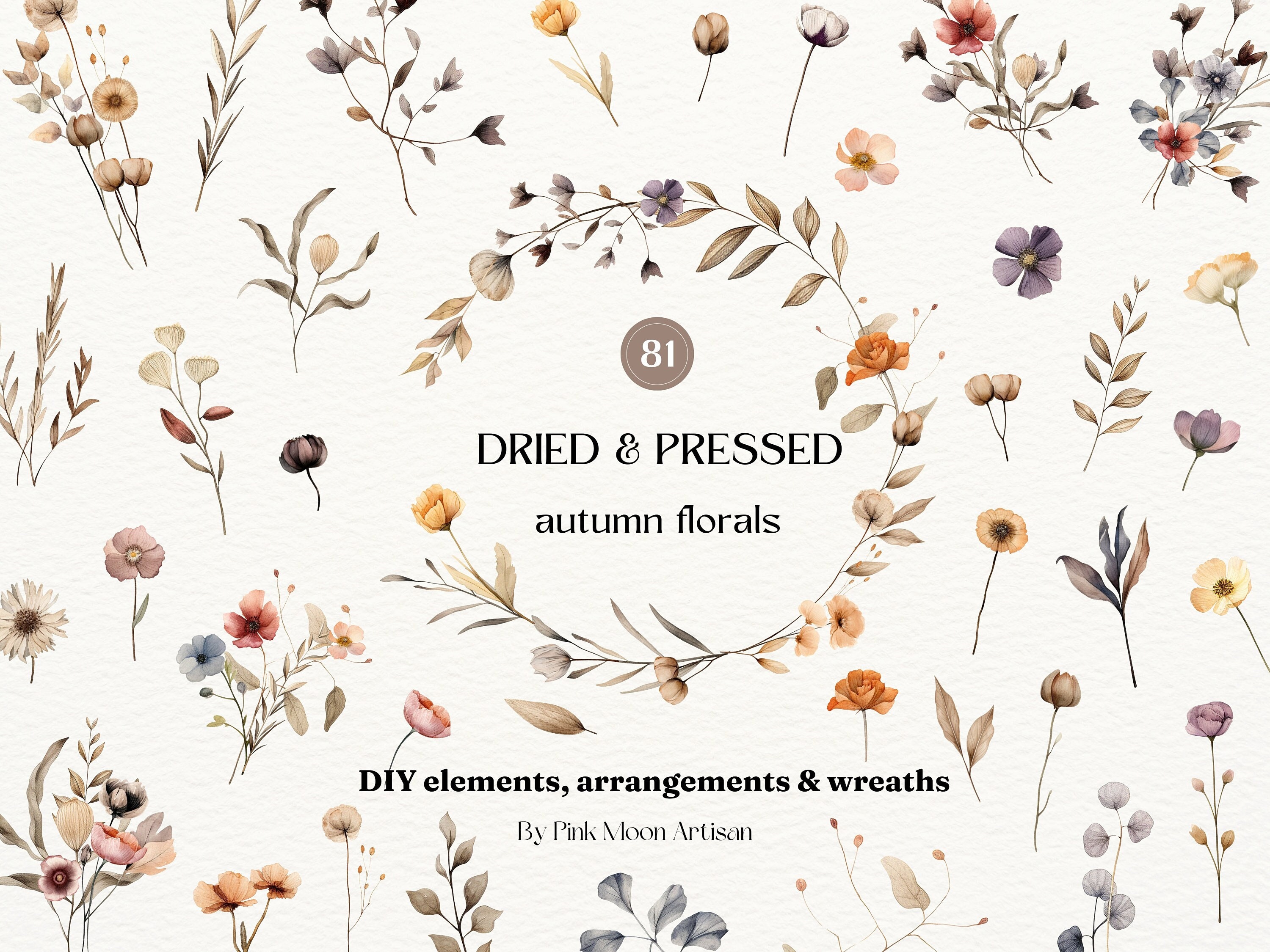 Boho Dried Flowers Watercolor Clipart | Fall Bohemian Clipart ...