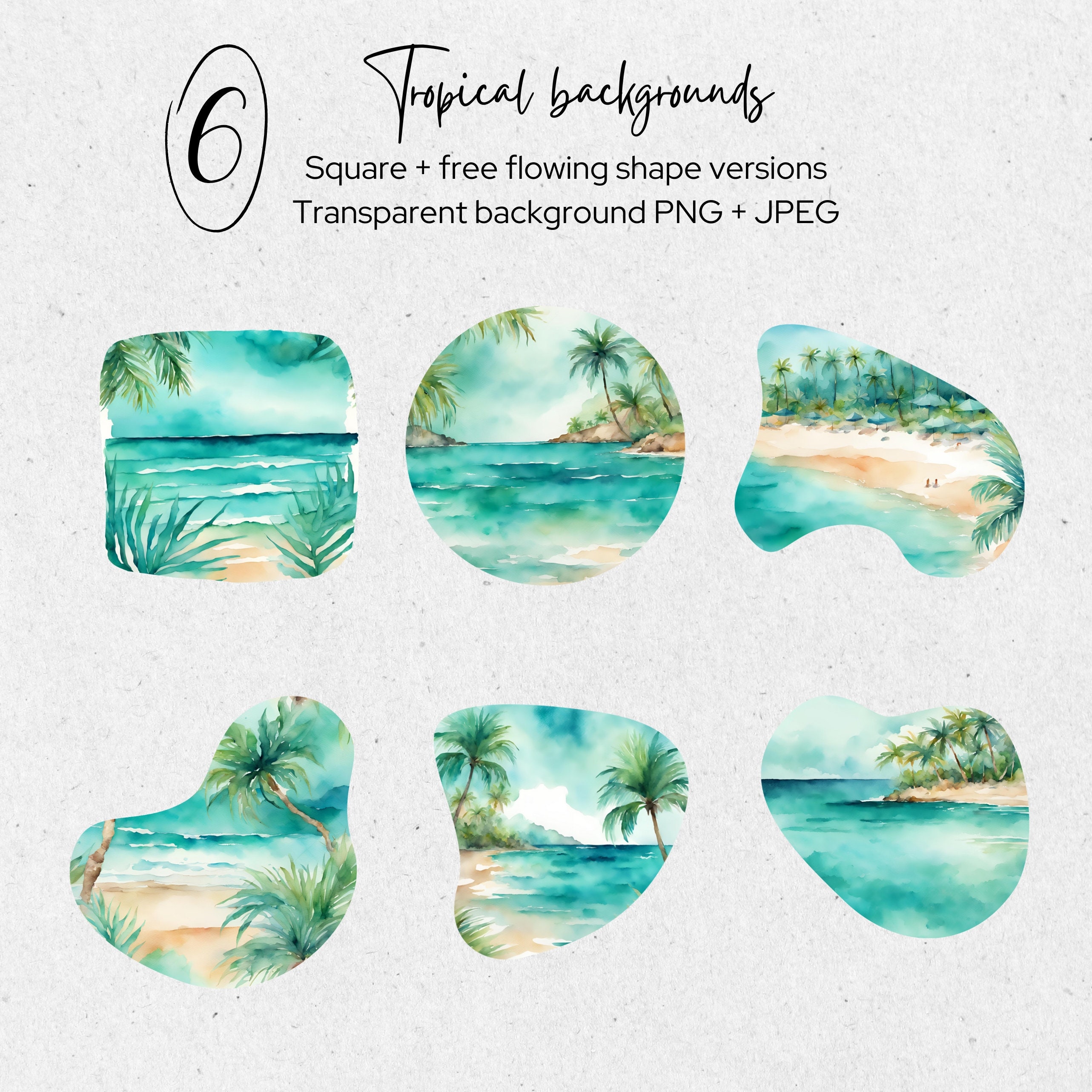 6 Tropical Beach Backgrounds | Beach Landscapes Watercolor Clipart ...