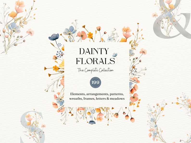 Floral Watercolor Clipart Bundle Floral Borders, Arrangements, Patterns ...