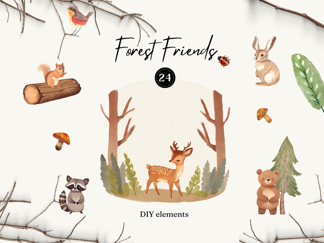 Forest Animals Clipart | Woodland Animals Watercolor Clipart, Autumn ...