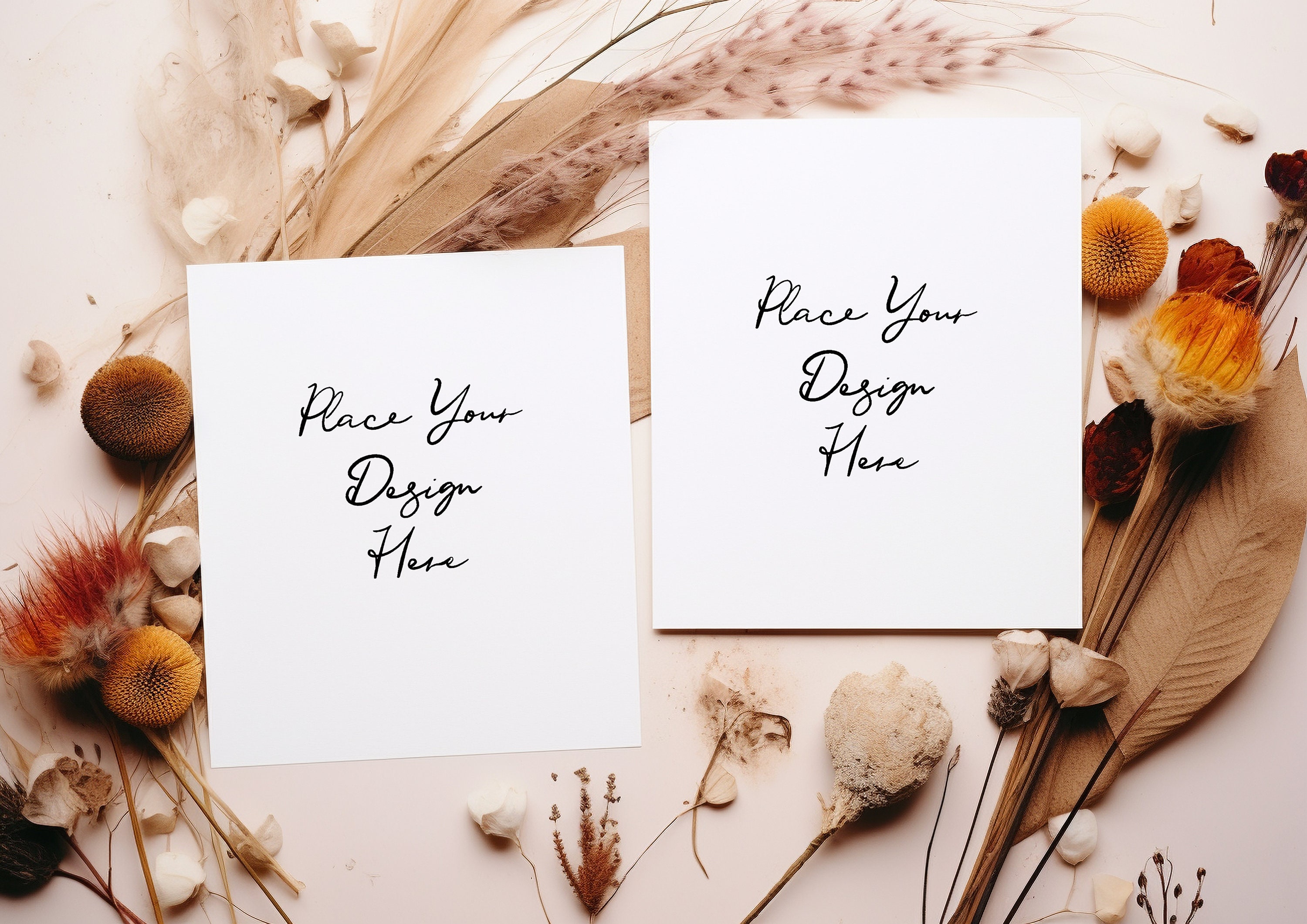 4x5 Card Mockup | Two Cards Mockup | Boho Rustic Stationery Mockup ...
