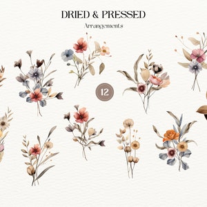 Boho Dried Flowers Watercolor Clipart | Fall Bohemian Clipart ...