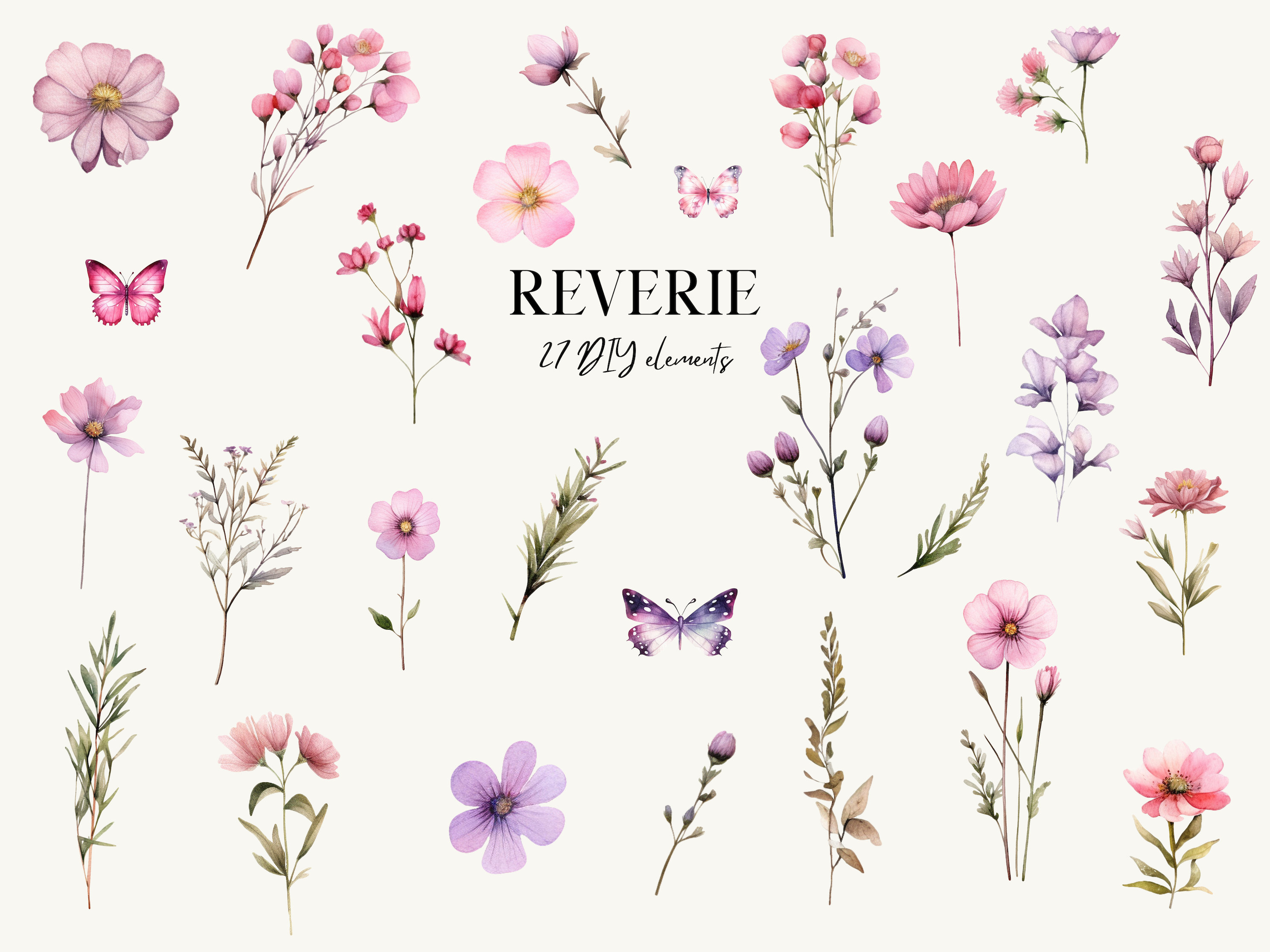 REVERIE Spring Floral Watercolor Clipart Set Spring Watercolor Flowers ...