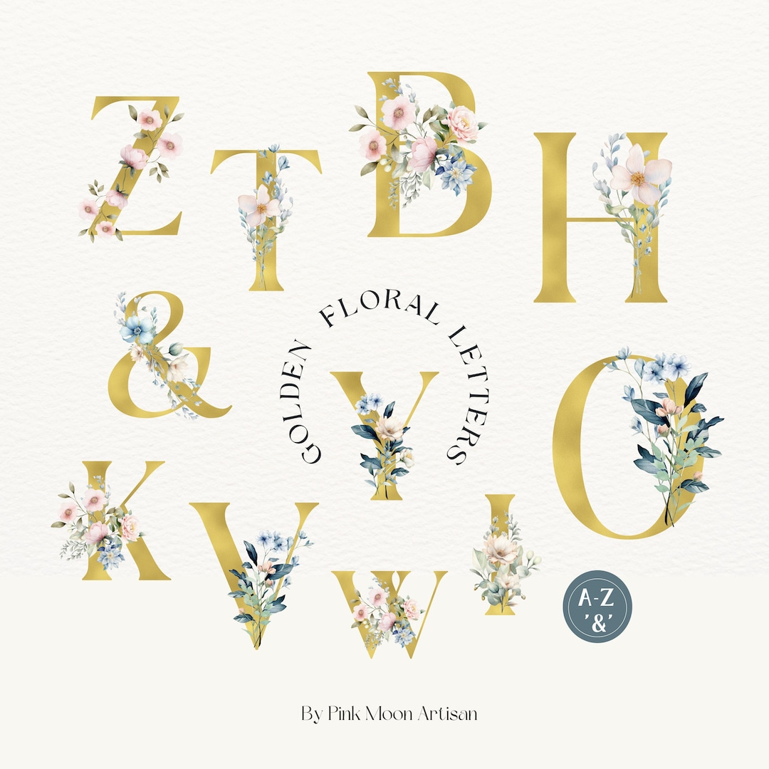 Gold Alphabet Clipart | Floral Gold Alphabet | Gold Letter | Floral ...